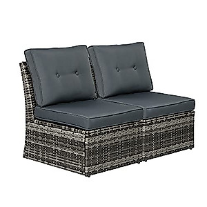 SUNVIVI OUTDOOR Grey Wicker Patio Sofa Chair Armless with Cushions, Aluminum Frame Outdoor Furniture for Garden Backyard Pool, 2 Piece