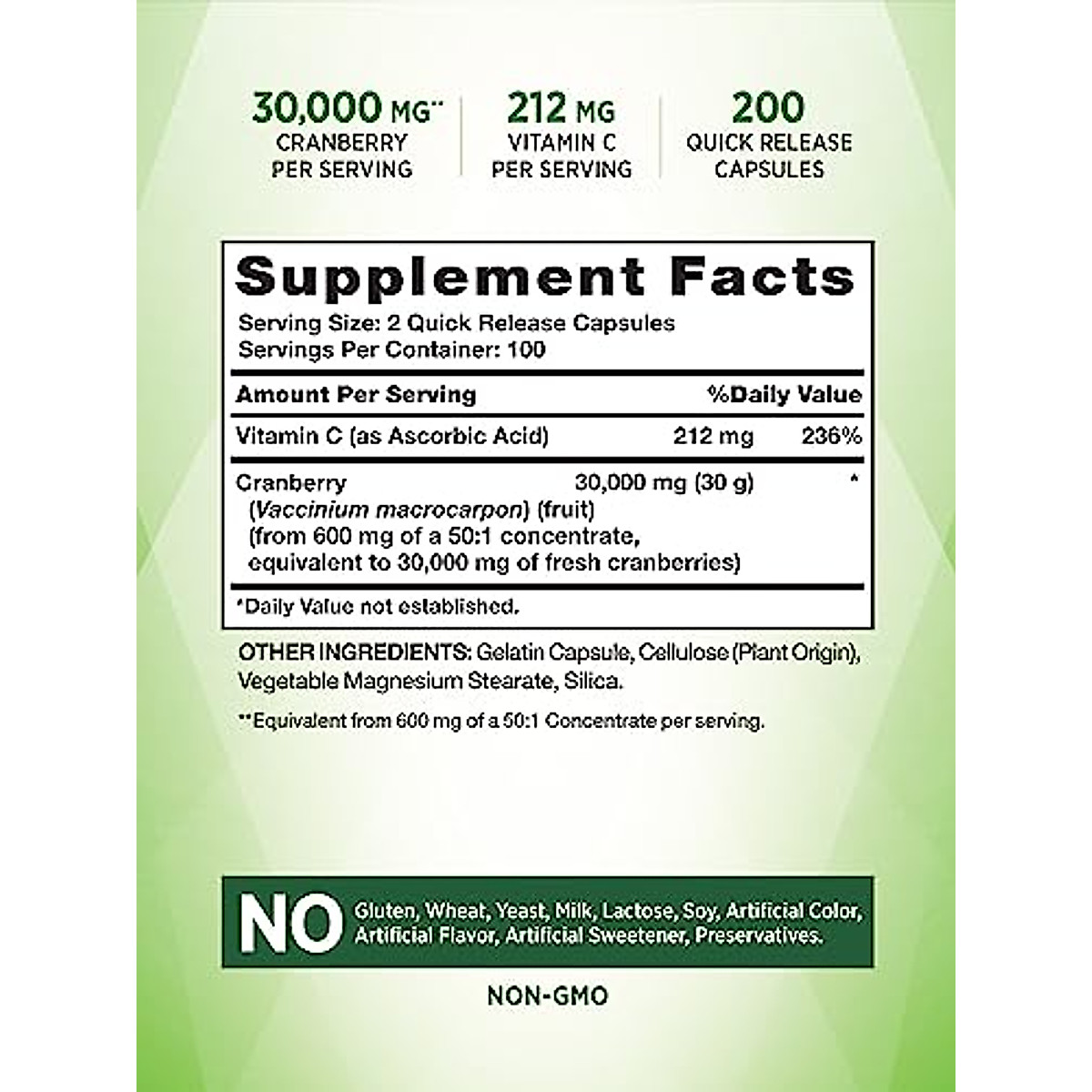 Cranberry Concentrate Plus Vitamin C | 30,000mg | 200 Quick Release Capsules | Non-GMO & Gluten Free Supplement | by Nature's Truth