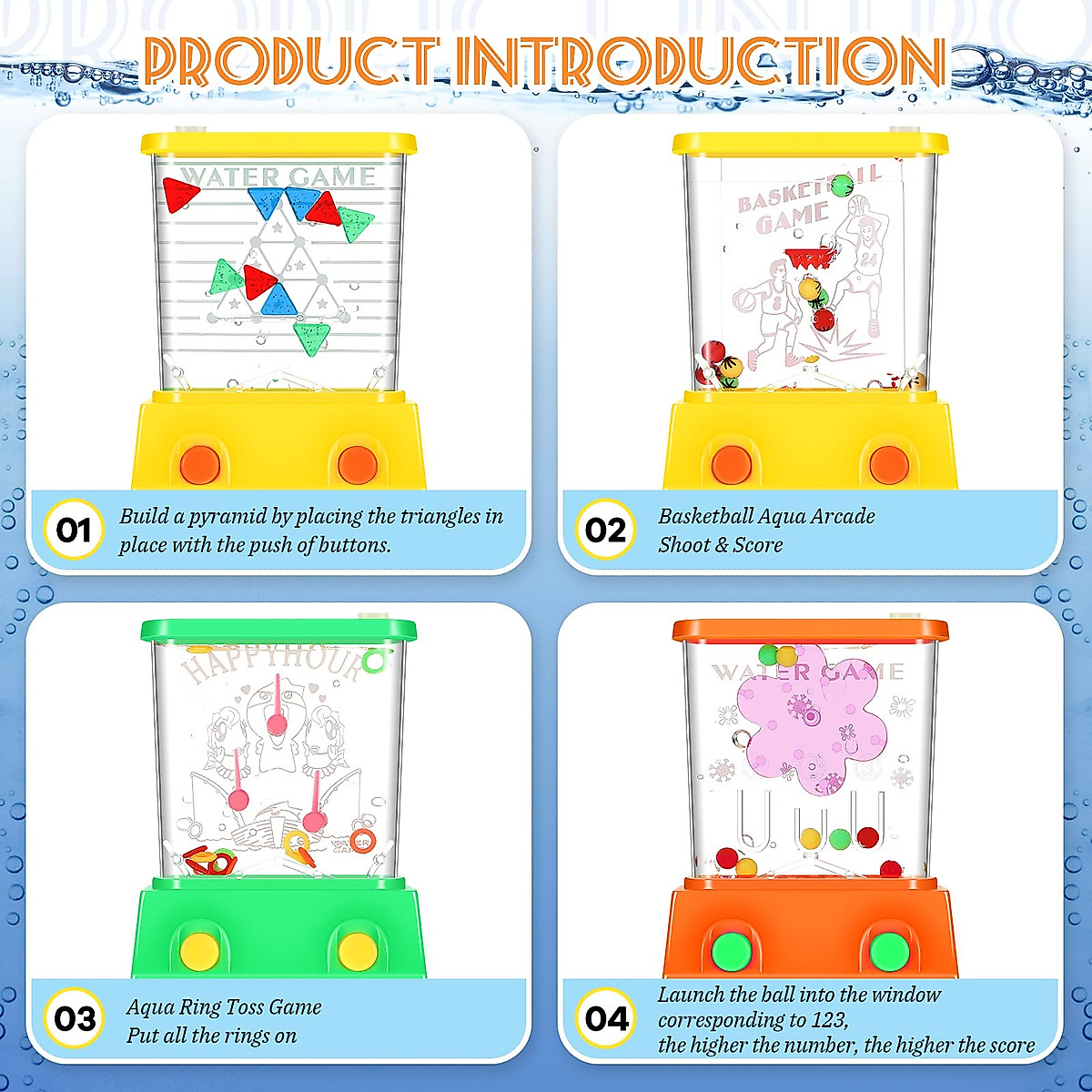 Gejoy 4 Pieces Water Games Handheld Valentines Day Gifts for Kids Mini Waterful Ring Toss Retro Pastime Toys Car Games Birthday Party Favor for Classroom Kids Adults Gifts(Classic Style)