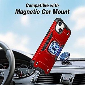 JAME for iPhone 14 Case with Screen Protector [2 PCS], Shockproof Bumper Case for iPhone 14 Case for Women & Men, Heavy-Duty Protection with Metal Ring Kickstand Case for iPhone 14, Red