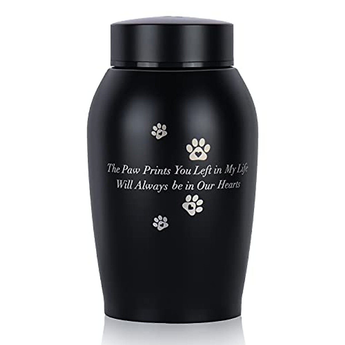Pet Urn, JOFUNG Metal Cremate Funeral Urn for Dog/Cat ashes,Paw Print keepsake，Laser Engraving, Thread Design on The Top,Black Paw Print