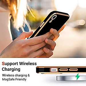 Teageo Compatible with iPhone Xr Case for Women Girl Cute Love-Heart Luxury Bling Plating Soft Back Cover Raised Full Camera Protection Bumper Silicone Shockproof Phone Case for iPhone Xr, Black