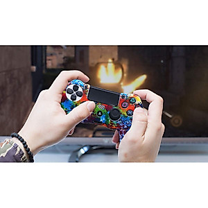 Sofunii 2pcs Skin for PS4 Controller, Anti-Slip Silicone Cover Shell Case with 8 Thumb Grip Caps, Compatible with PlaySation 4 Slim/Pro Controller DualShock 4 Gamepad (Black White)
