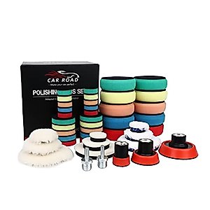 CARROAD 44pcs Drill Buffing Pad Detail Polishing Pad Mix Size Car Detailing Kit with 5/8-11 Thread Backing pad & Adapters for Buffer Polisher Car Sanding, Polishing, Waxing, Sealing Glaze