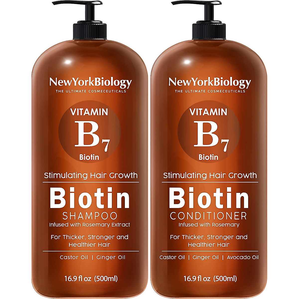 New York Biology Biotin Shampoo and Conditioner Set for Hair Growth with Tea Tree Shampoo and Conditioner Set - Thickening Formula for Hair Loss Treatment - Relief for Dandruff – 16 fl. Oz