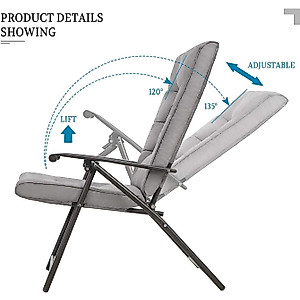 Patiomore 3 Pcs Patio Folding Bistro Set, Outdoor Metal Adjustable Recliner Furniture Set, 2 Foldable Padded Chairs and Coffee Bistro Table Set for Balcony, Backyard, Porch, Grey