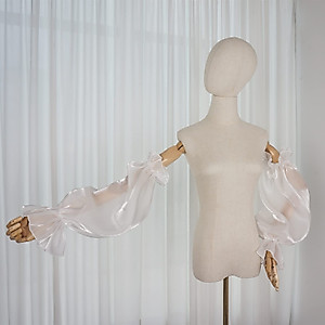 Detachable Sleeve for Wedding Dress Spandex Cuff Silky Organza Puff Sleeve Ivory