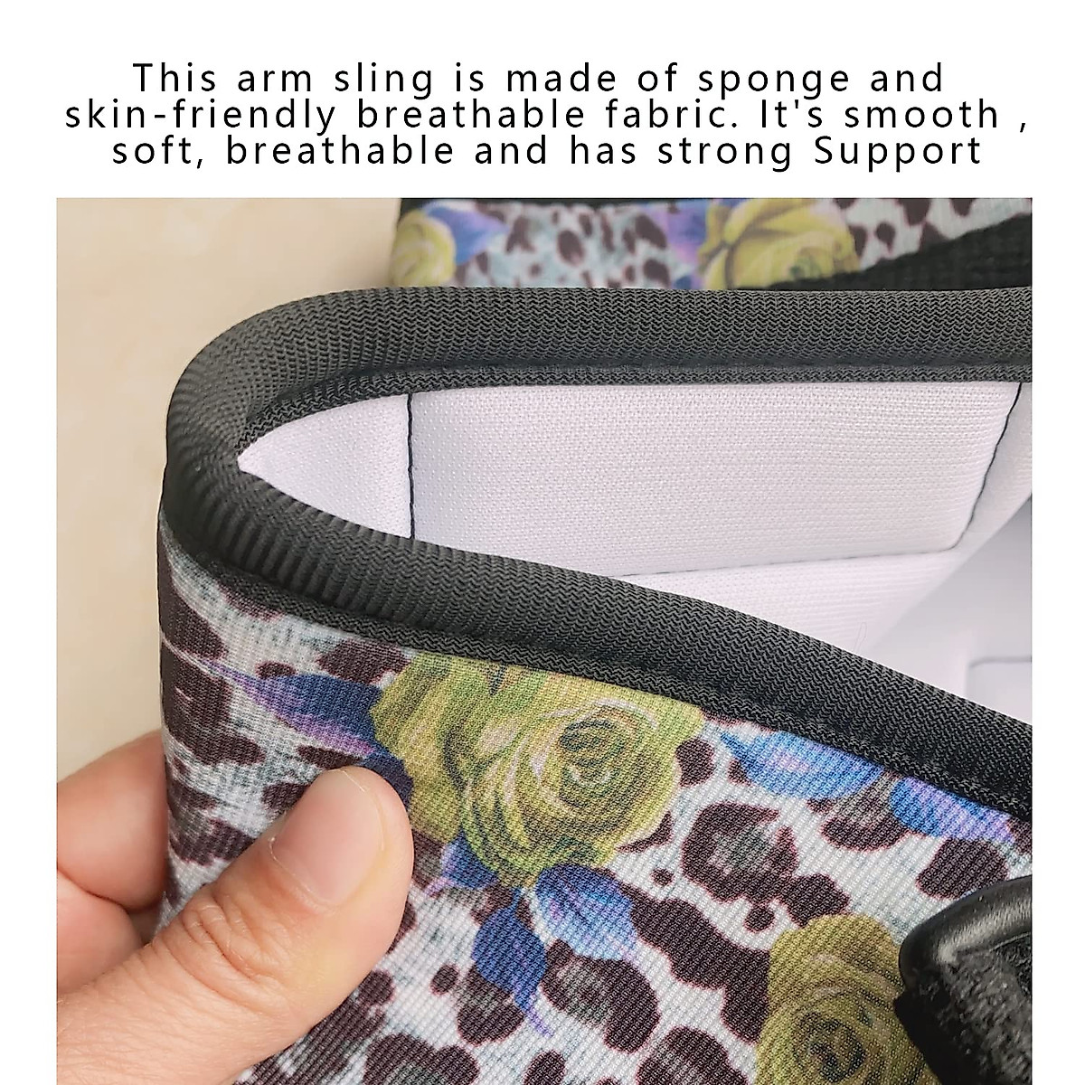 Fotgok Foam Arm Sling with Waist Strap Elbow Brace Support Arm Immobilizer for Shoulder Injury for Women, Green Rose Leopard