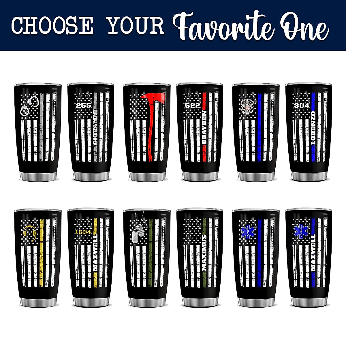 Wassmin Personalized Correctional Officer Gifts For Men Women Correction American Flag Tumbler 20oz 30oz Insulated Coffee Travel Mug Cup Birthday Appreciation