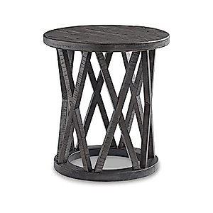 Signature Design by Ashley Sharzane Rustic Round End Table Made of Solid Pine Wood, Gray with Weathered Finish