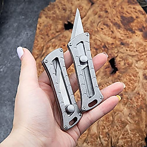 Samior S21 Retractable Blade Utility Knife 1.8 inches D2 Replaceable Razor Blade, 3.5 inches Grey Titanium Handle