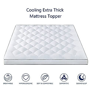 Full Mattress Topper, Comfort Cooling 3D Snow Down Alternative, Soft Fluffy Top for Back Pain, Thick Mattress Pad with Adjustable Straps