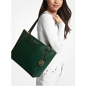 Michael Kors Voyager Large East West Tote Front Snap Pocket Top Zip Shoulder Bag Leather (Racing Green)