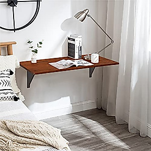 Tangkula 40" x 14" Wall-Mounted Table Desk, Floating Desk Wall Desk, Rubber Wood Wall Table w/Sturdy Steel Bracket, Spacious Tabletop, Multifunctional Table for Home, Kitchen, Office (Brown)