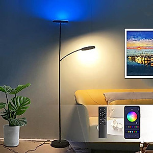 RGB Floor Lamp,Modern LED light Rotatable with Standing Lamp 24W/2000LM Main Light and 10W/350LM Side Reading Lamp, Adjustable Tall Lamps with Remote & Touch &APP Control for Living Room,Bedroom