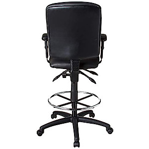 Boss Office Products Multi-Function LeatherPlus Drafting Stool with Adjustable Arms in Black
