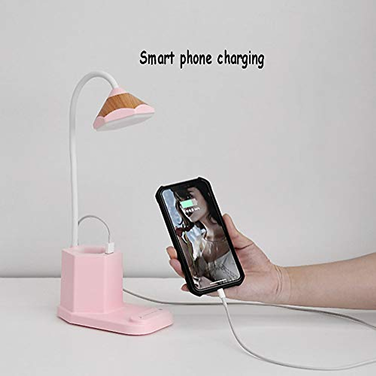 WYZDQ Multifunctional USB Charging Double Touch Student Desktop Pen Holder Desk Lamp LED Soft Night Light 7-Color Atmosphere Light Night Light,Pink