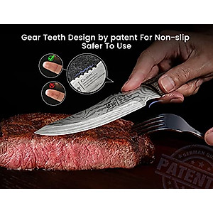 SYOKAMI Steak Knives Set Of 6, 4.8 Inch High-Carbon Japanese Stainless Steel Non-serrated Steak Knife With Wood Handle, Damascus Pattern Full Tang Design, Razor-Sharp Dinner Knives With Gift Box