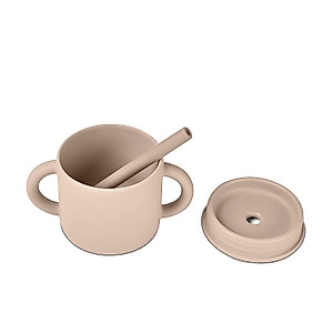 Silicon Sippy Trainer Straw Cups Double Handle Silicone Cup, Baby Training Cup with Handles Lid and Straw, BPA Free, Unbreakable 6.7oz