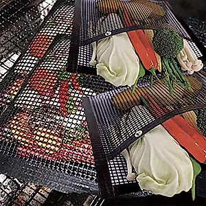 Hylfenis BBQ Mesh Grill Bags for Outdoor Grill, 2PACK Non-Stick Mesh Bags for Grilling,12 x 9.5Inch, 8.66 x 10.6 Inch-Charcoal,For Pellet Smoker BBQ Grilling