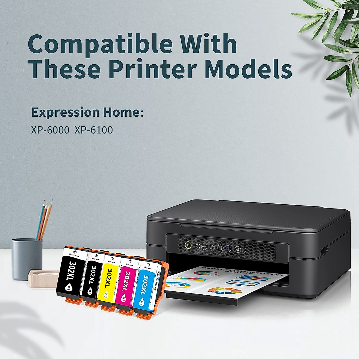 OINKWERE Remanufactured 302XL Ink Cartridge Replacement for Epson 302 Ink Cartridges 302 XL T302XL T302 to Use with XP-6000 XP-6100 XP6000 XP6100 Printer (5-Pack)