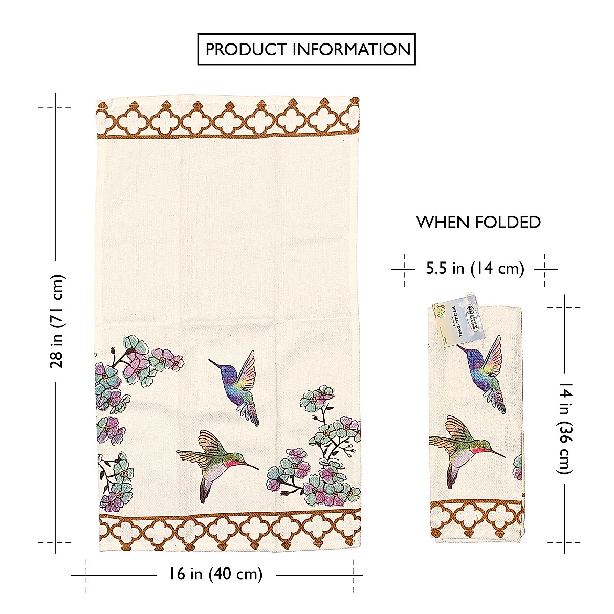 Sonoran Souvenirs Kitsch Kitchen Hummingbird Tea Towel (16" x 28") Absorbent 100% Cotton Dish Towel with a Loop