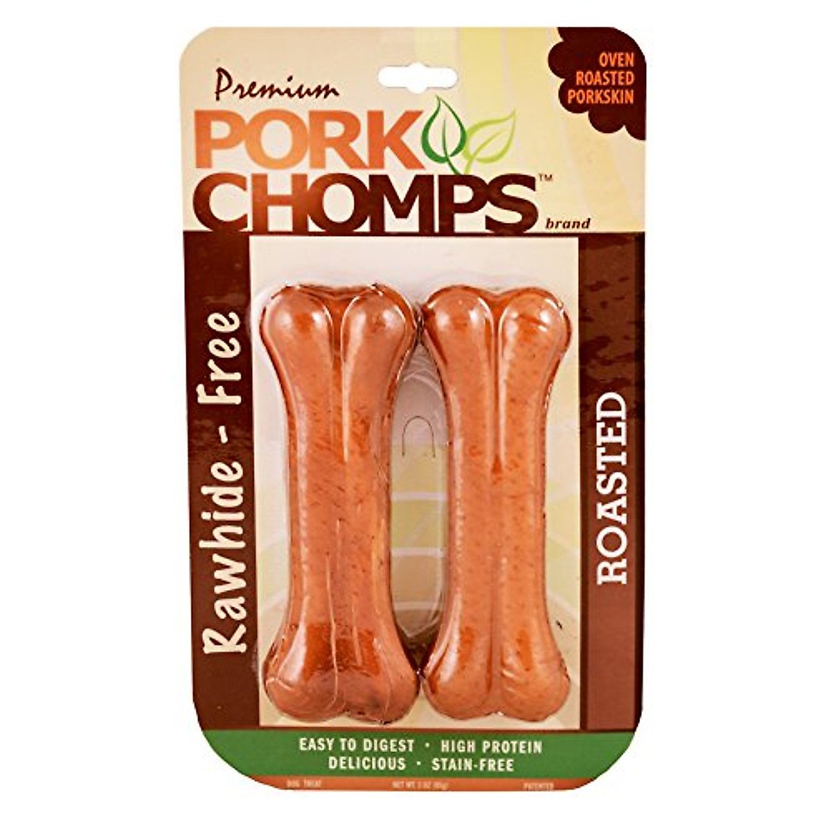 Pork Chomps Roasted Pressed Pork Skin Dog Chews, 4.5-inch Bone, 2 Count