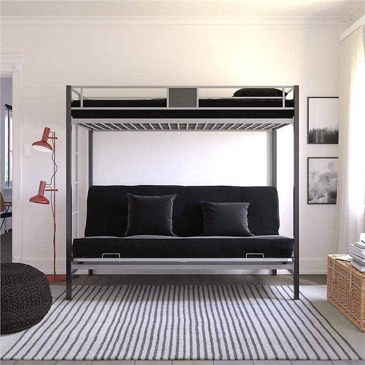 DHP Silver Screen Metal Bunk Bed with Ladder, Black, Twin