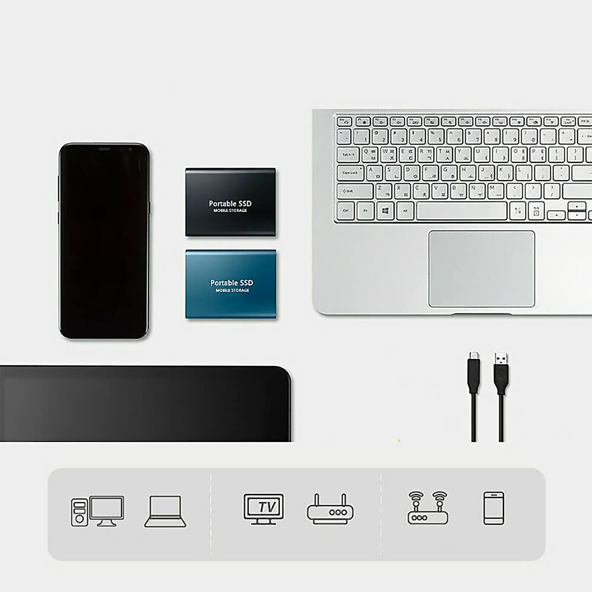 Mersuii Portable Solid State Drive for Laptop Windows 7 Mac Shockproof Type-C Mobile Hard Drive 1TB Blue