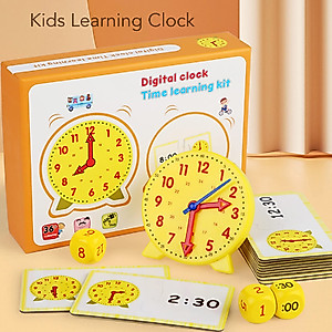 VBESTLIFE Kids, Educational Learning Teaching Clock Toy Gift with 3 Dices 24 Cards Teaching Clocks for Kids Early Development & Activity Toys