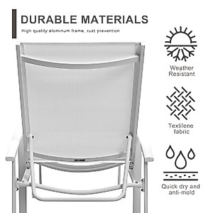 NUU GARDEN Patio Chaise Lounge Outdoor All-Flat 5 Positions Chaise Lounge Chairs All Weather Textile Fabric for Outside, Patio, Garden, Poolside, Beach, White