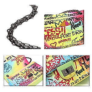 Wxnow Small Crossbody Bags for Women & Girls Handbags Satchels for Teen Girls Shoulder Bags Purses for Ladies with Chain Strap Yellow Graffiti