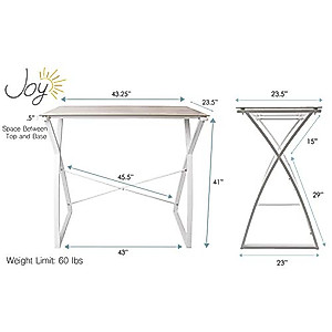 Stand Steady Joy Standing Desk | 43in Large Glass Desk | Modern Standing Desk with Tempered Glass Desktop & Wood Print | Tall Desk & Reception Table | Stand Up Desk for Home & Office (Wood Print)