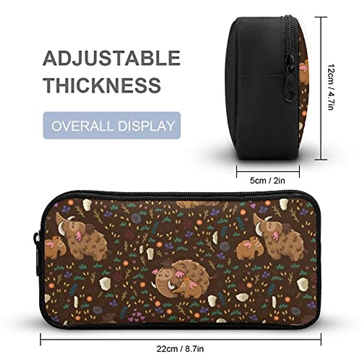 Small Woolly Mammoth Pencil Case Stationery Pen Pouch Portable Makeup Storage Bag Organizer Gift