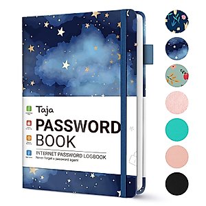 Taja Password Keeper Book with Alphabetical Tabs，Small Password Books for Seniors, Password Notebook for Internet Website Address Log in Detail, Password Logbook to Help You Stay Organized - Star
