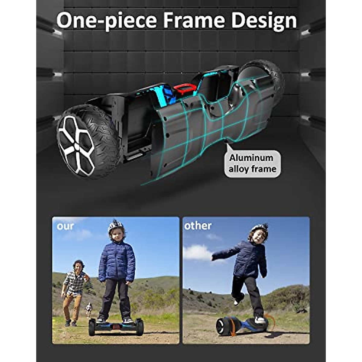 Gyroor Hoverboard for Adults and Kids,700W Motor & Solid Tires,Off Road All Terrian,Hoverboard for Adults Twith Bluetooth Speaker & LED Lights, UL2272 Certificated