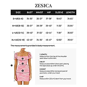 ZESICA Women's 2023 Summer Short Puff Sleeve Tie Dye Print Ruched Bodycon Cocktail Party Wedding Guest Short Mini Dress,HotPink,X-Large