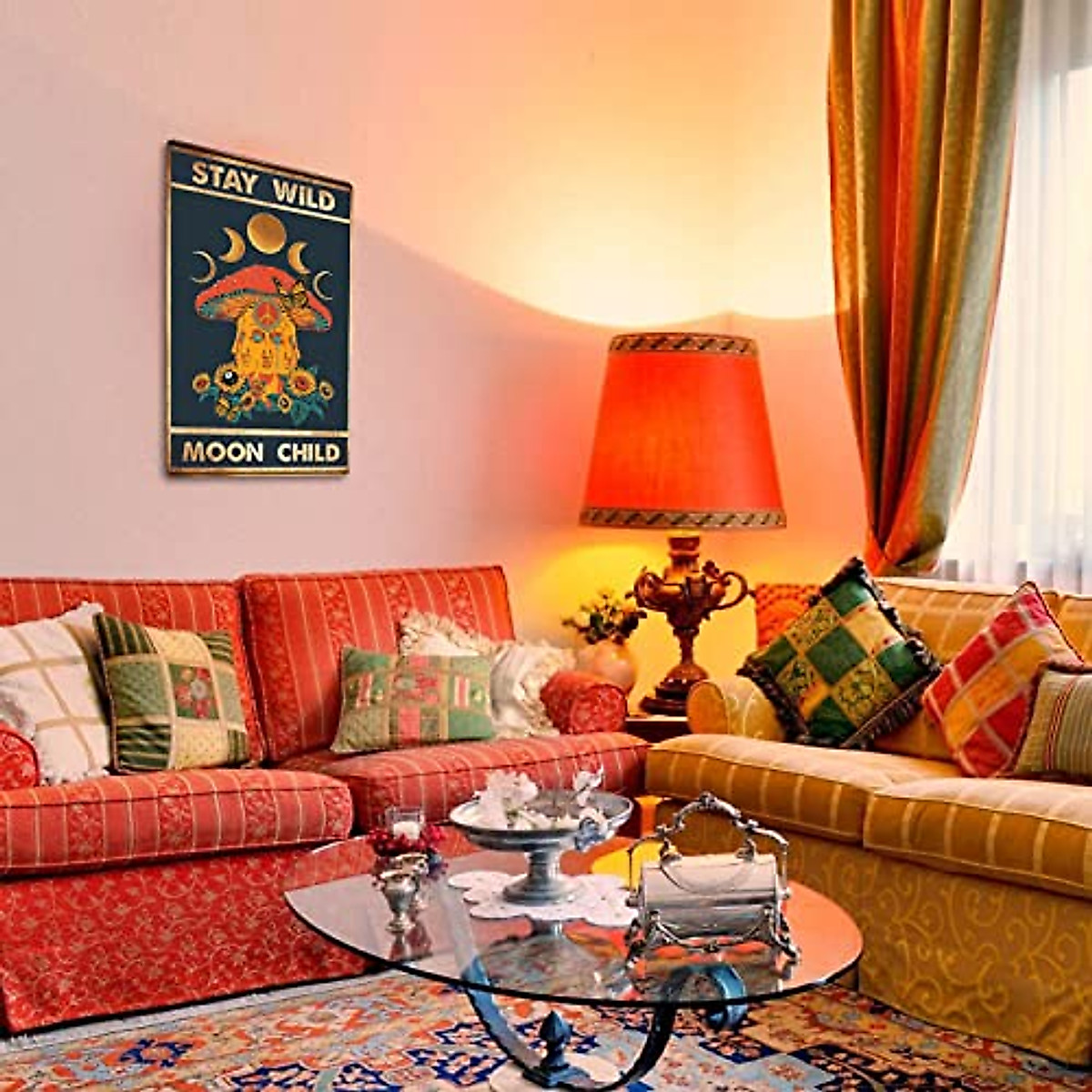 SGYJW Hippie Tin Sign Retro Sunflower Funny Mushroom Anti War Sign Stay Wild Moon Child Flower Child Metal Poster 8x12 Inch Iron Painting Plaque Wall Decor for Bedroom Bathroom Bar Living Room Wall Decor