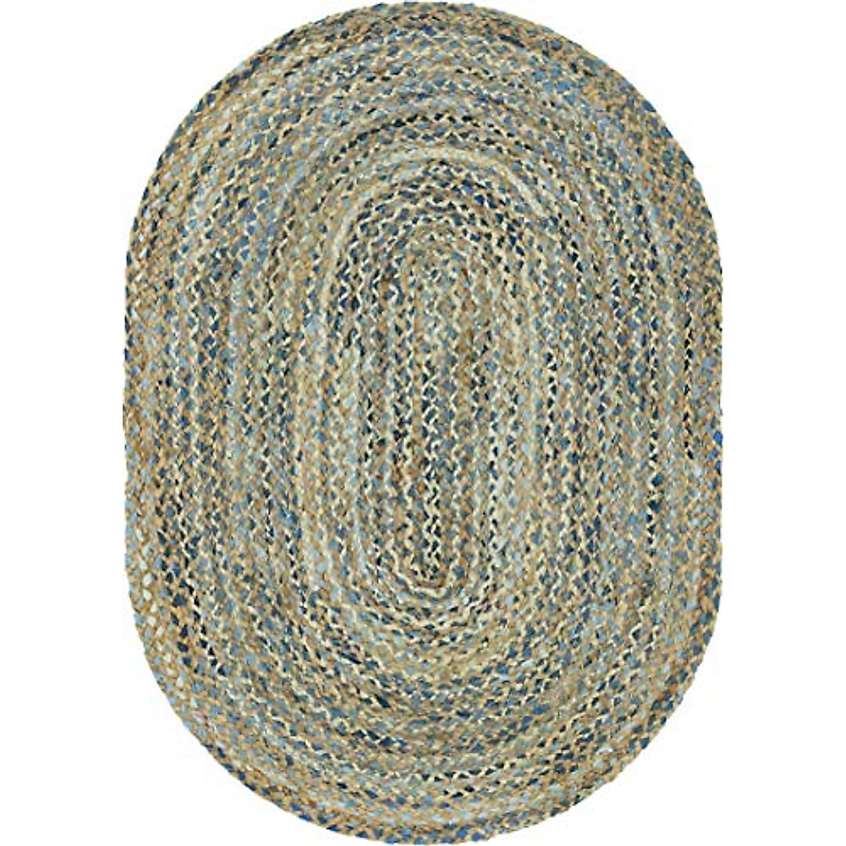 Unique Loom Braided Chindi Collection Casual Modern Blue Oval Rug (4' 0 x 6' 0)