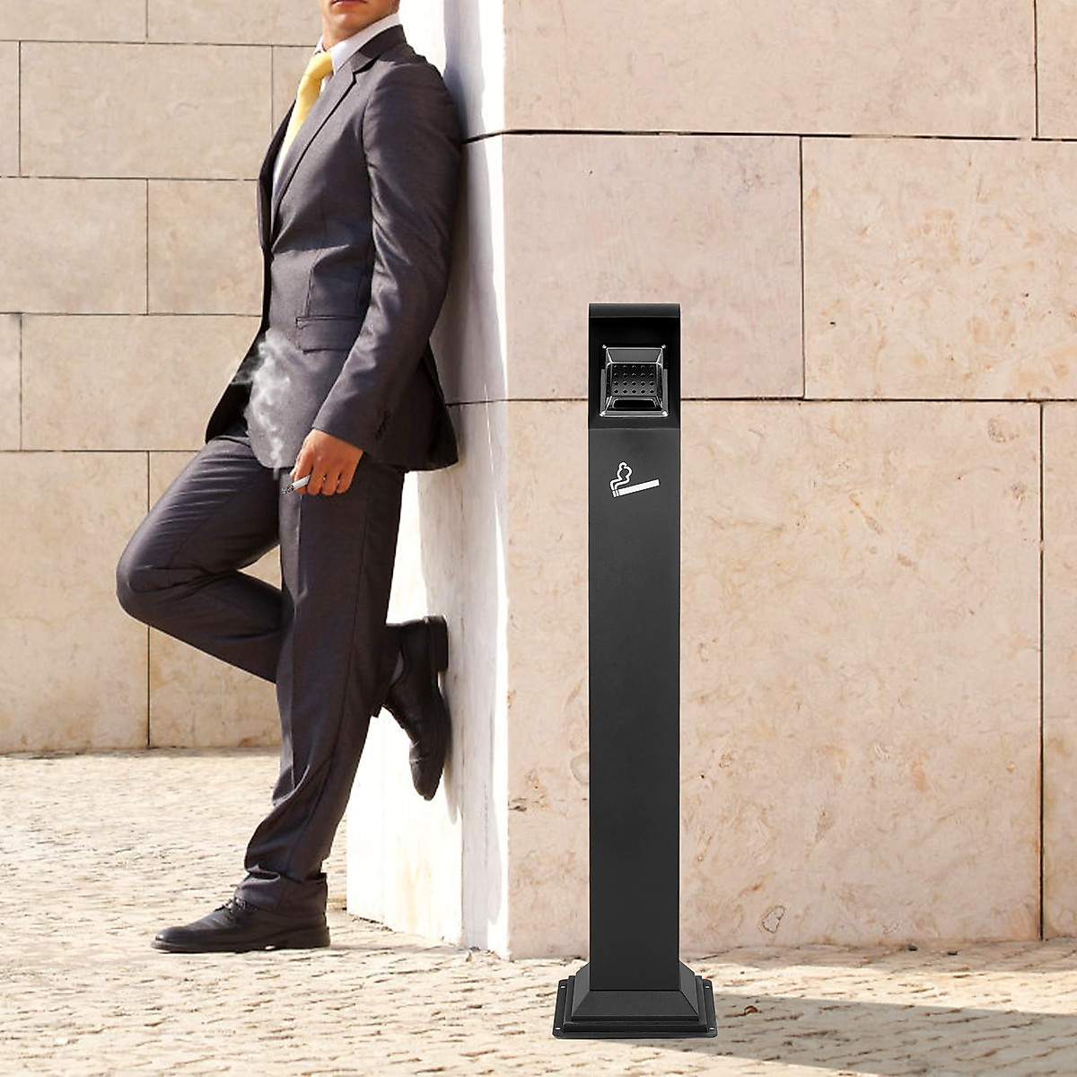 RDUIGT Outdoor Trash Receptacle Commercial Ash Disposal Black Trash Can Garbage Bin for Home Office Porch Hotel Garage Shopping Center