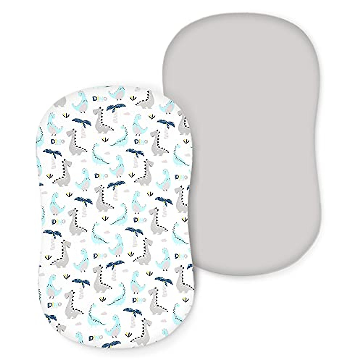 Bassinet Sheets JERORAY for Girls and Boys, 2 Pack Stretchy Ultra Soft Jersey Knit Bassinet Mattress Pad Cover, Grey Dinosaur