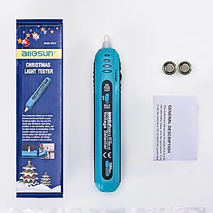 allsun Christmas Light String Tester Non Contact Voltage Finder Meter Light Bulb&Fuse Checker Gun 12-600 V AC Mini Light Repairing Tool, Blue