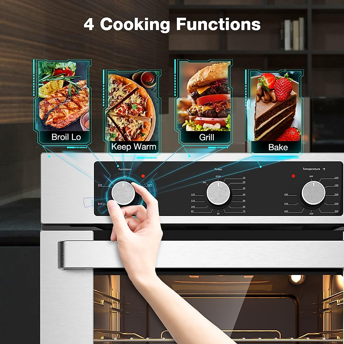 24" Single Wall Oven, ETL Certified, ThermoMate 2.79 Cu. Ft. Built-in Electric Oven with 5 Cooking Functions, Electric Wall Ovens with Stainless Steel Finish, Mechanical Knobs Control