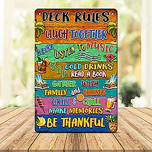N Namesiss Deck Rules Sign, Deck Sign, Grill & Chill Make Memories Be Thankful 12x16 Inch Metal Sign, Funny Rules Sign, Porch Sign, Backyard Sign, Deck Metal Sign, Patio Sign, Home Decoration