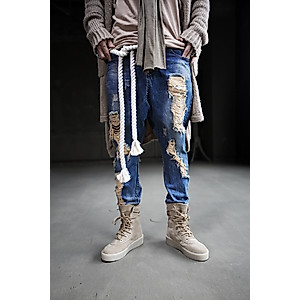 ByTheR Mens Rope Belt Fashion Gothic Style Twisted Shape Thick Adjustable Cotton Ivory