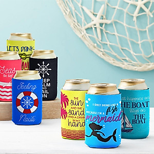 12 oz Beach Themed Neoprene Can Cooler Sleeves for Soda, Beer, Beverages (12 Pack)