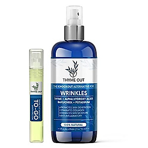 Thyme Out All Natural Anti-Wrinkle Face Mist Spray with Thyme, Bakuchiol, AHA, Beta Carotene and Potassium - Fights Wrinkles, Fine Lines, Inflammation, and Dryness While Boosting Collagen (4 oz)