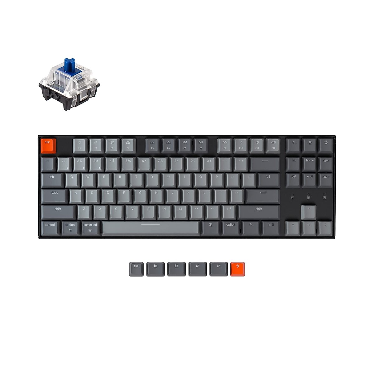 Keychron K8 87 Keys Tenkeyless Hot-swappable Wireless Mechanical Keyboard, Multitasking, Type-C Wired, White LED Backlight Bluetooth Gaming Keyboard for Mac Windows with Gateron Optical Blue Switch