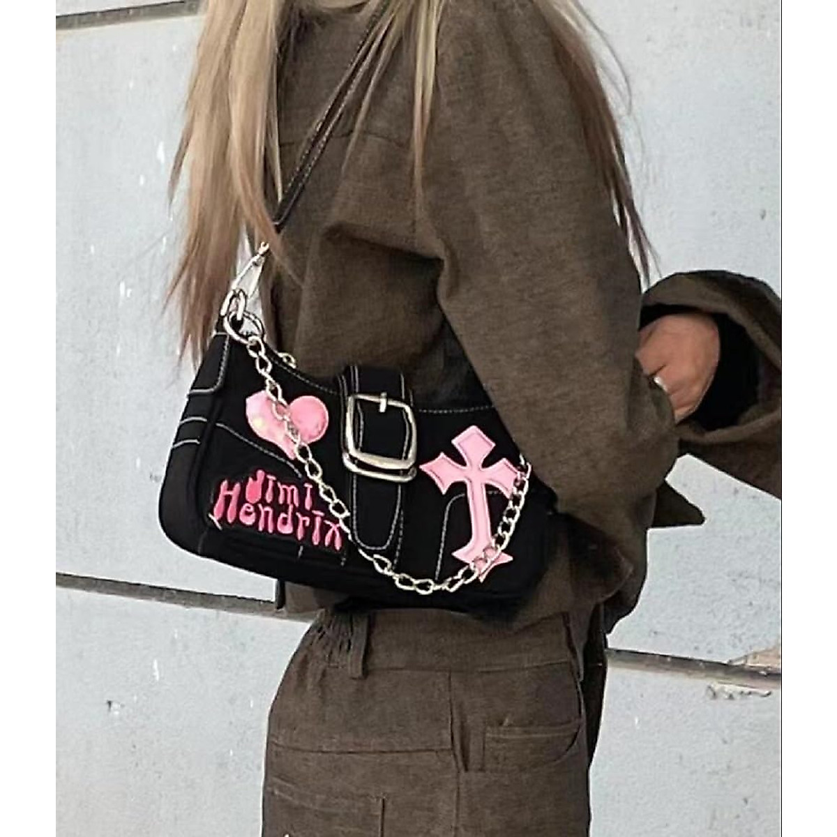 JeVenis Black Pink Y2K Purse Y2K Tote Bag Punk Gothic Tote Purse Y2k Crossbody Bag Y2k Shoulder Bag for Womens Girl