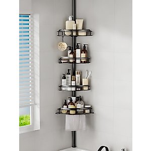 ENRUNEST Corner Shower Caddy Tension Pole for Bathroom Organizer,Tension Shower Caddy Corner,4 Tier Rustproof Larger Capacity Shelves,Adjustable 31.5 to 111.4 Inch,Black